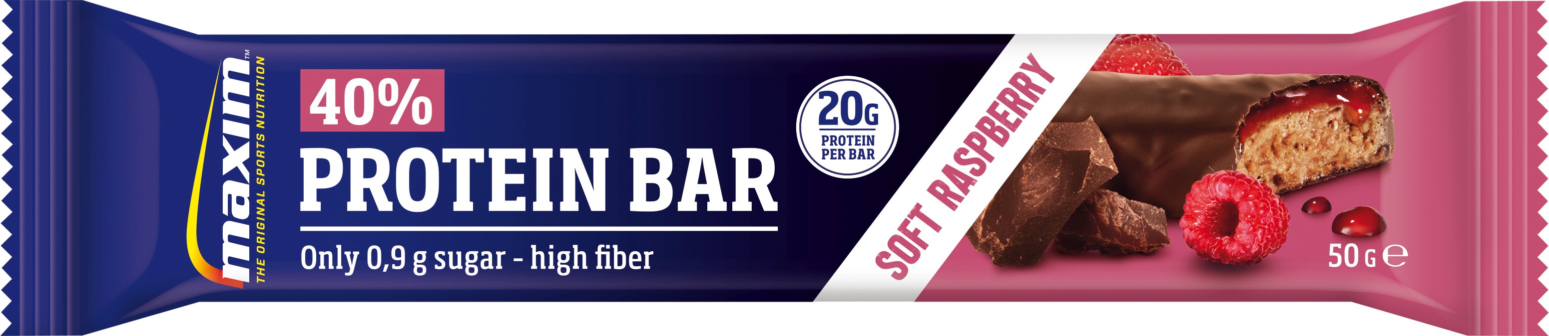 Köp Maxim 40% Protein Bar Soft Raspberry 50 g på delitea.se